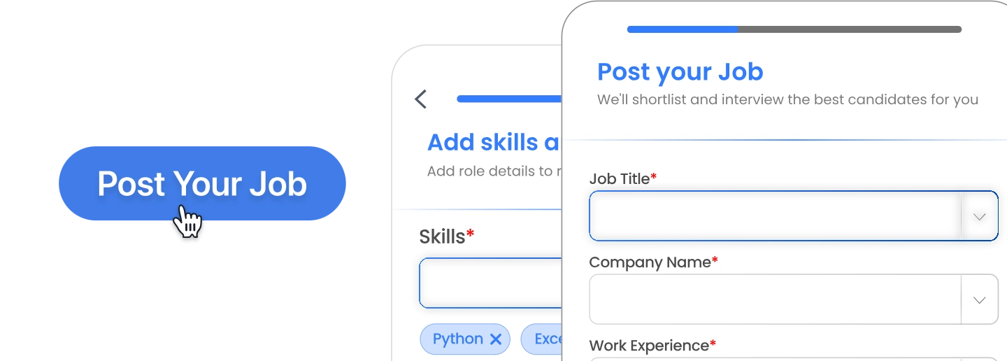 AI-powered job posting interface showing quick job creation form